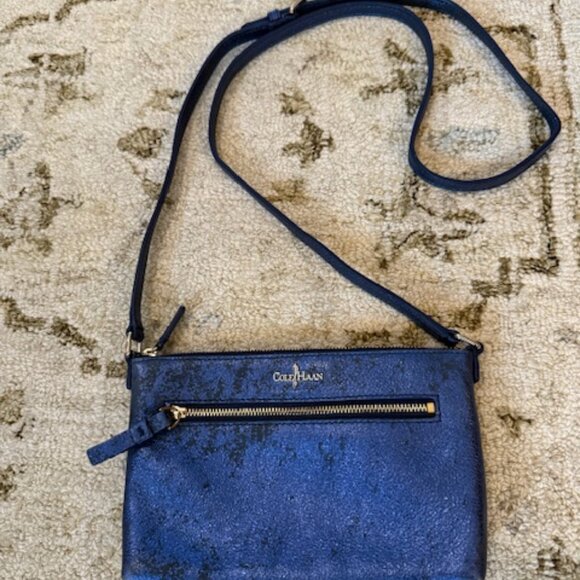 Cole Haan | Bags | Cole Haan Metallic Blue Pebbled Leather Small ...
